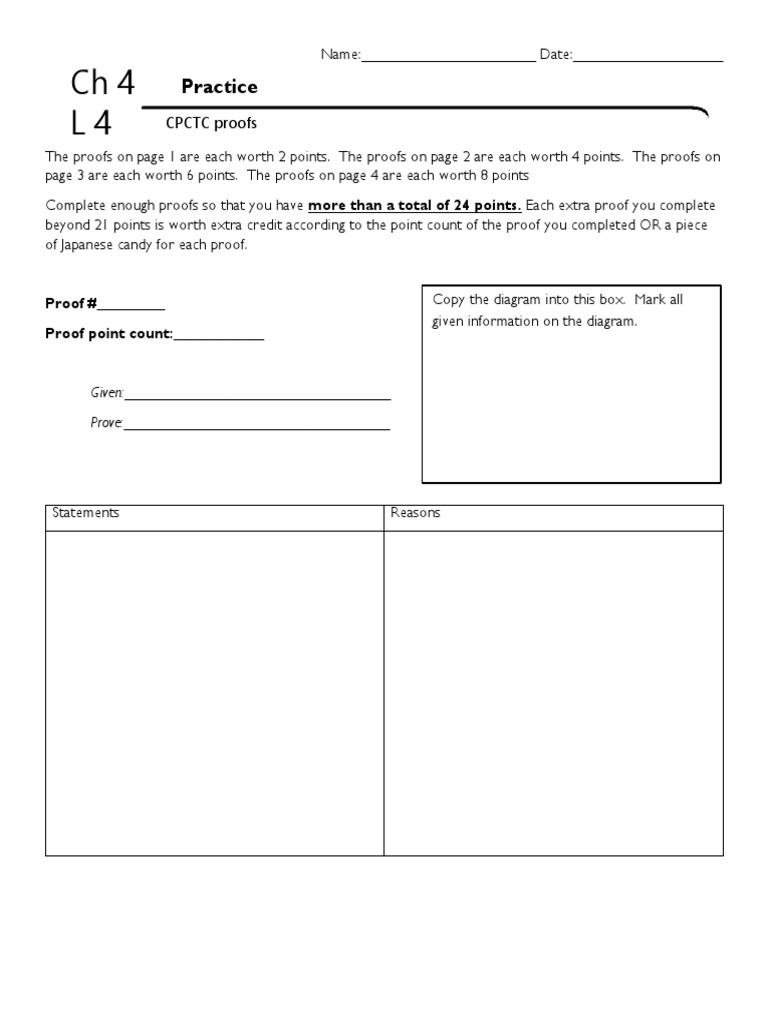 Geo Chapter 4 Lesson 4 Homework - CPCTC Proofs Template | PDF ...