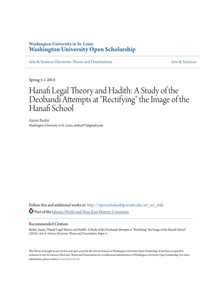 Bashir - Hanafi Legal Theory and Hadith - A Study of The Deobandi Attempts | PDF | Hadith | Thesis