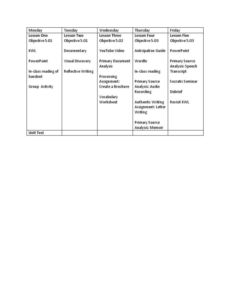 Unit Calendar | PDF