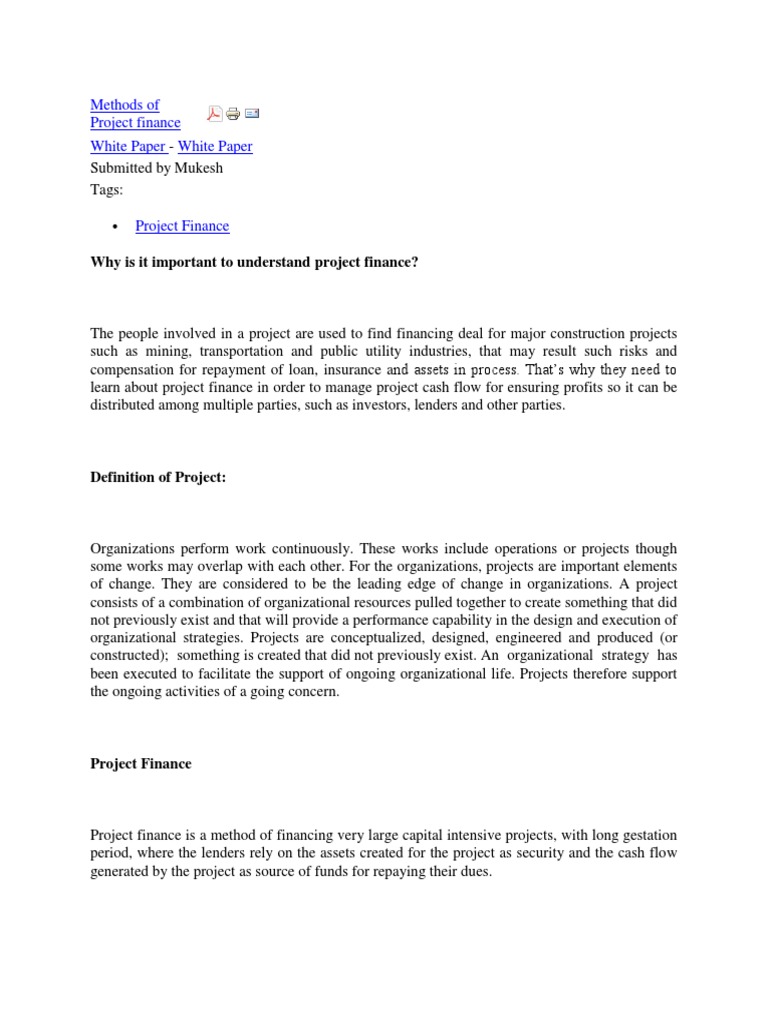 Methods of Project Finance White Paper White Paper: Why Is It Important ...