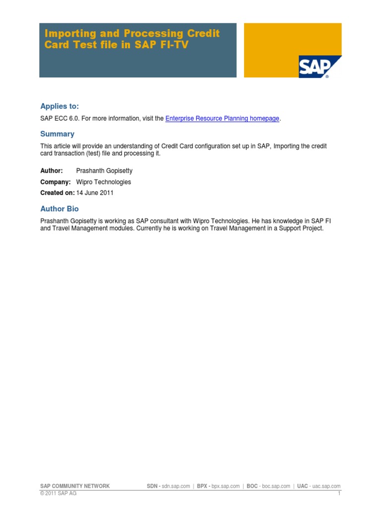 Importing and Processing Credit Card Test File in SAP FI-TV | PDF ...