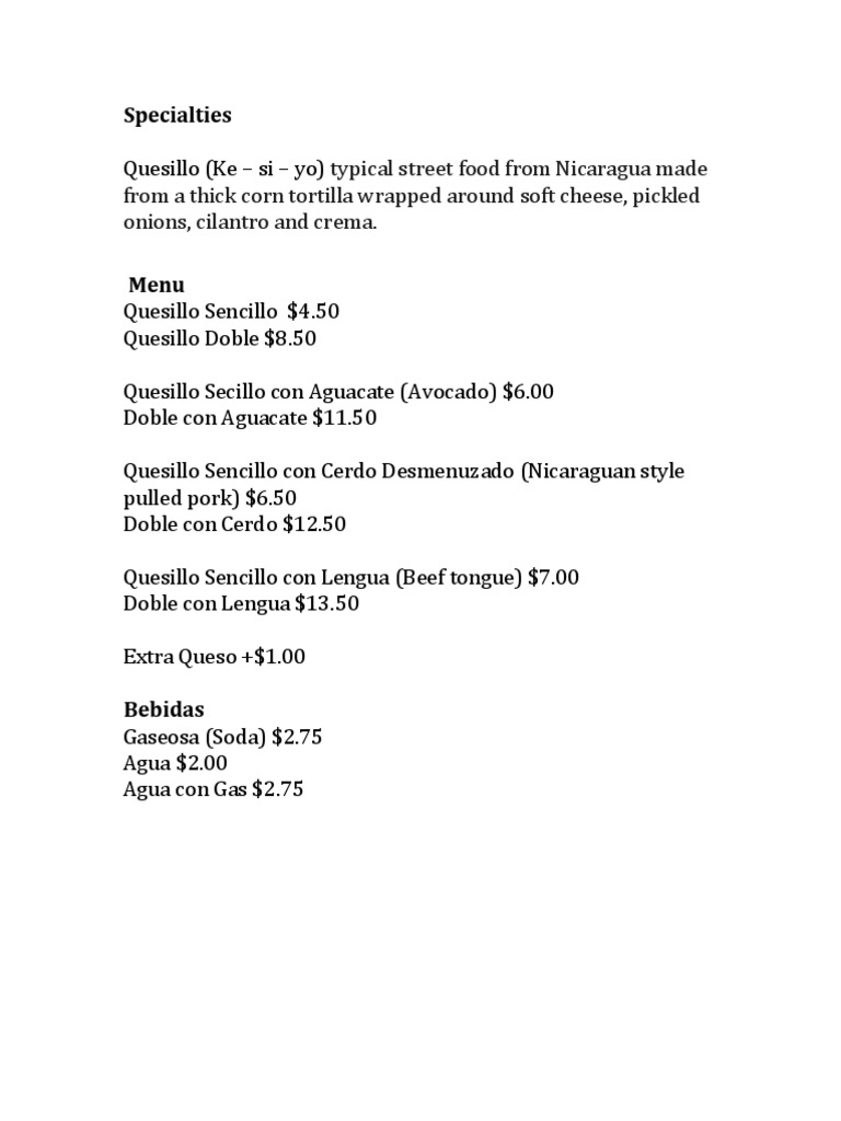 Little Nica Menu | PDF | Alimentos