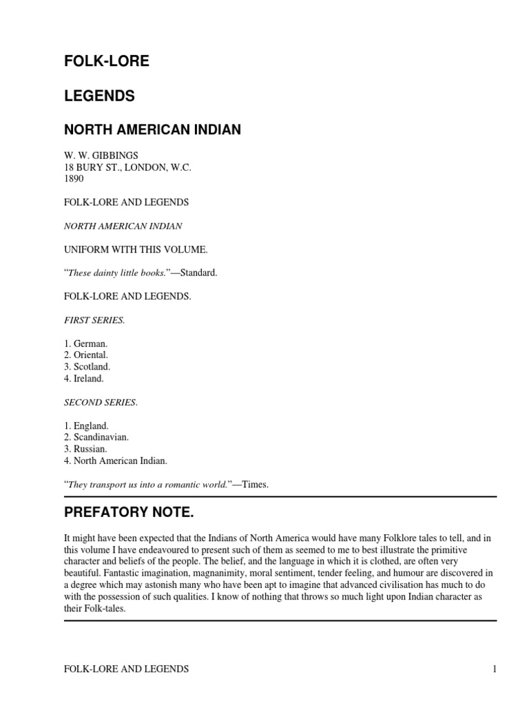 Folk-Lore and Legends: North American Indian by Anonymous | PDF ...