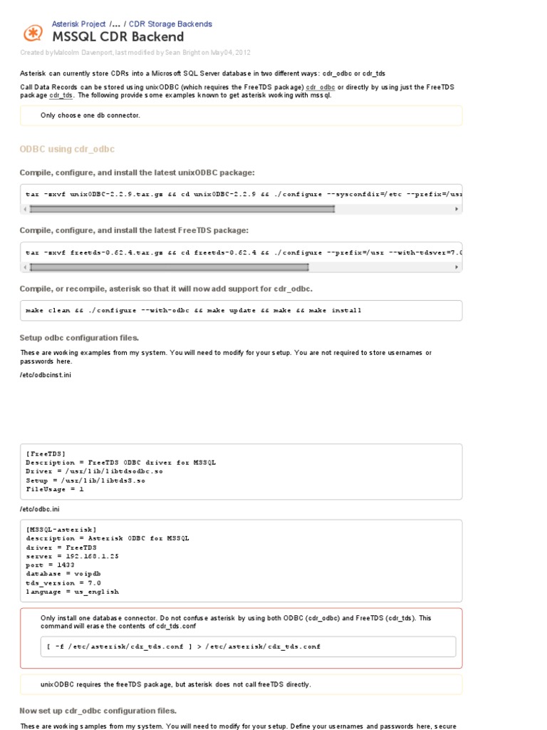 MSSQL CDR Backend - Asterisk Project - Asterisk Project Wiki | PDF ...