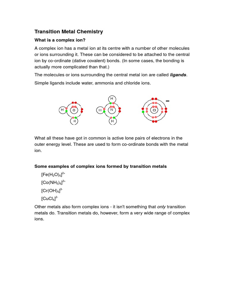 Transition Metal Chemistry | PDF | Coordination Complex | Ion