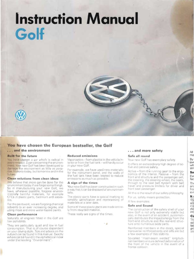 Golf Mk3 Manual | PDF | Airbag | Seat Belt