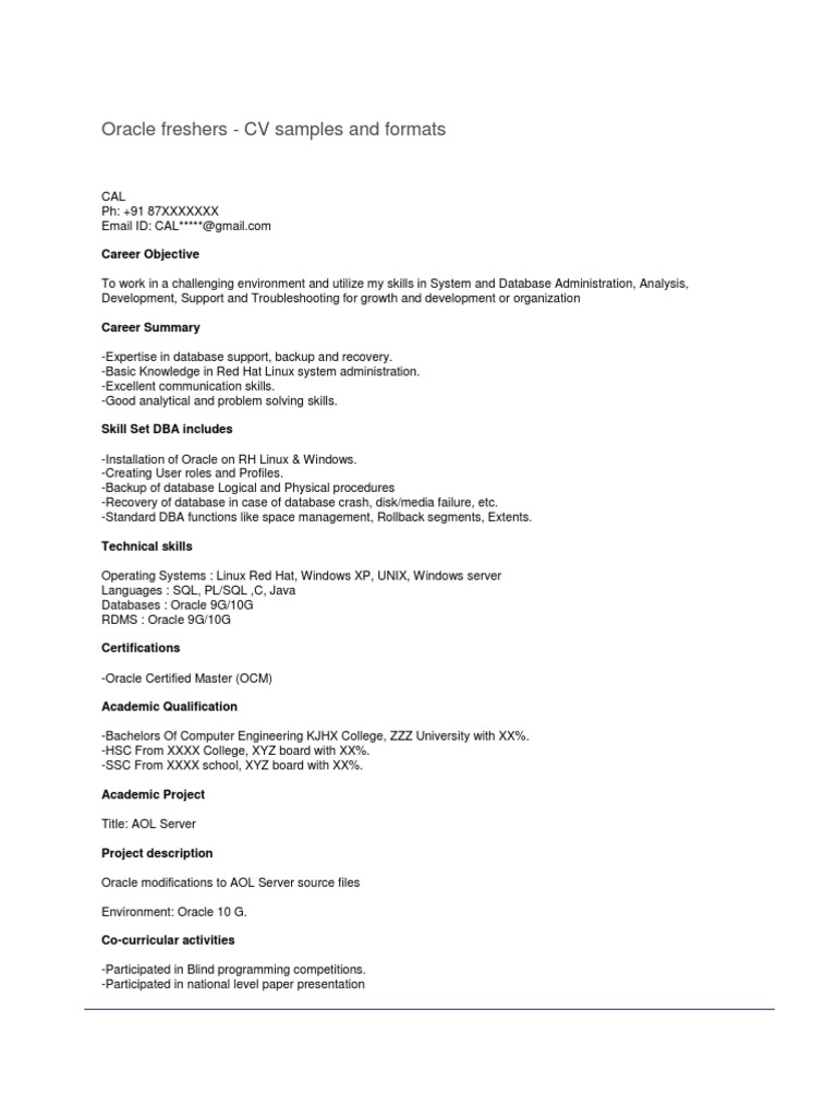 Oracle Freshers - CV Samples and Formats: Career Objective | PDF ...