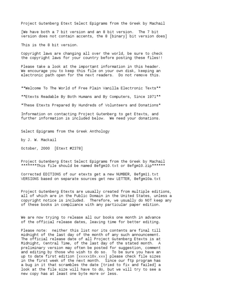 Select Epigrams From The Greek Anthology by Anonymous | PDF | E Text | Metre (Poetry)