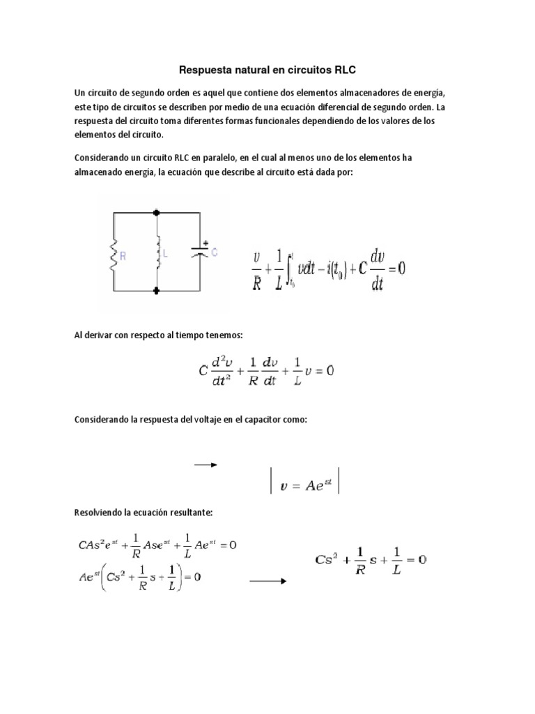 Respuesta Natural en Circuitos RLC | PDF | Condensador | Ecuaciones