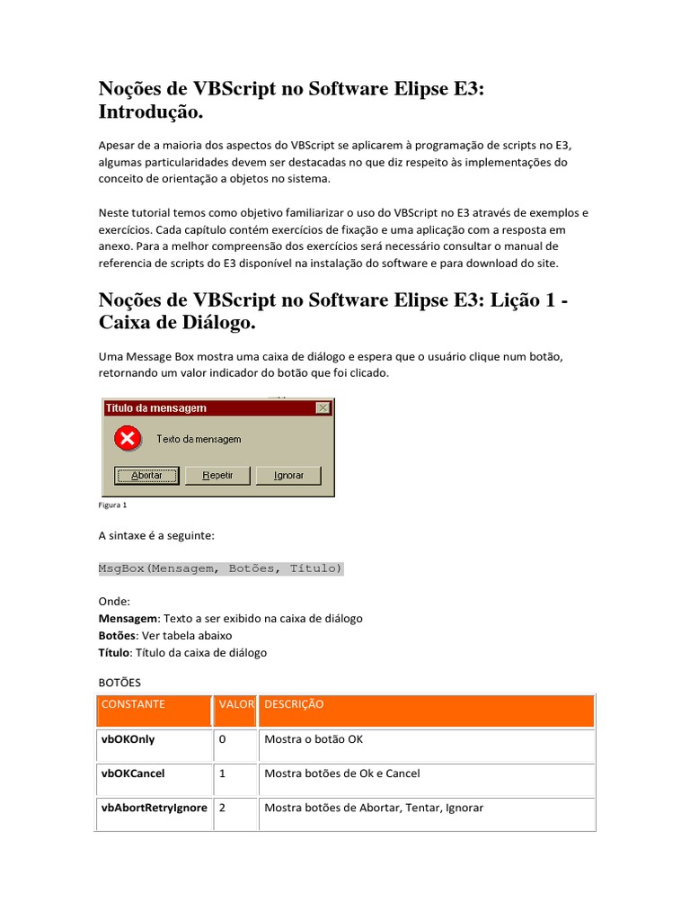 VBScript no Elipse E3: Tutorial Completo | PDF | Estrutura de dados de matriz | Janela (informática)