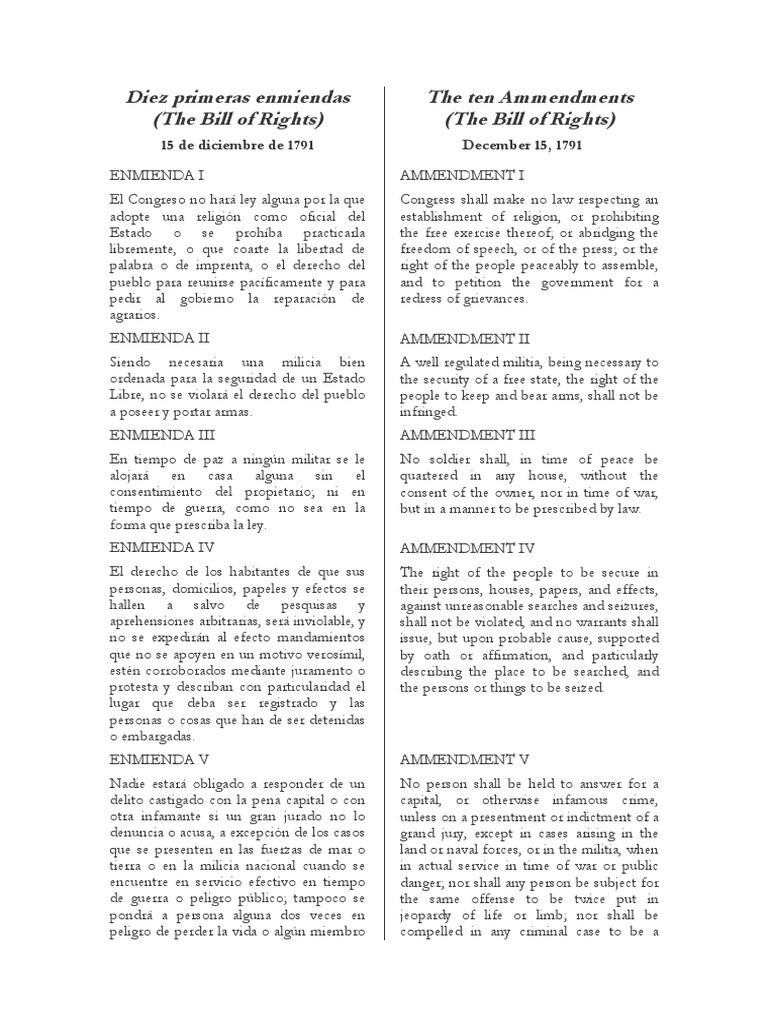 Las 10 Enmiendas de la Constitución | PDF | Delito | Justicia penal