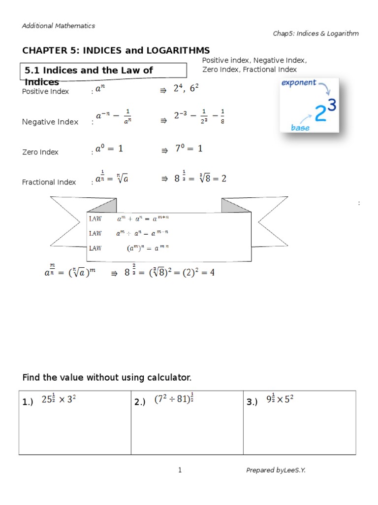 5 Indices and Logarithms | PDF | Logarithm | Lie Groups