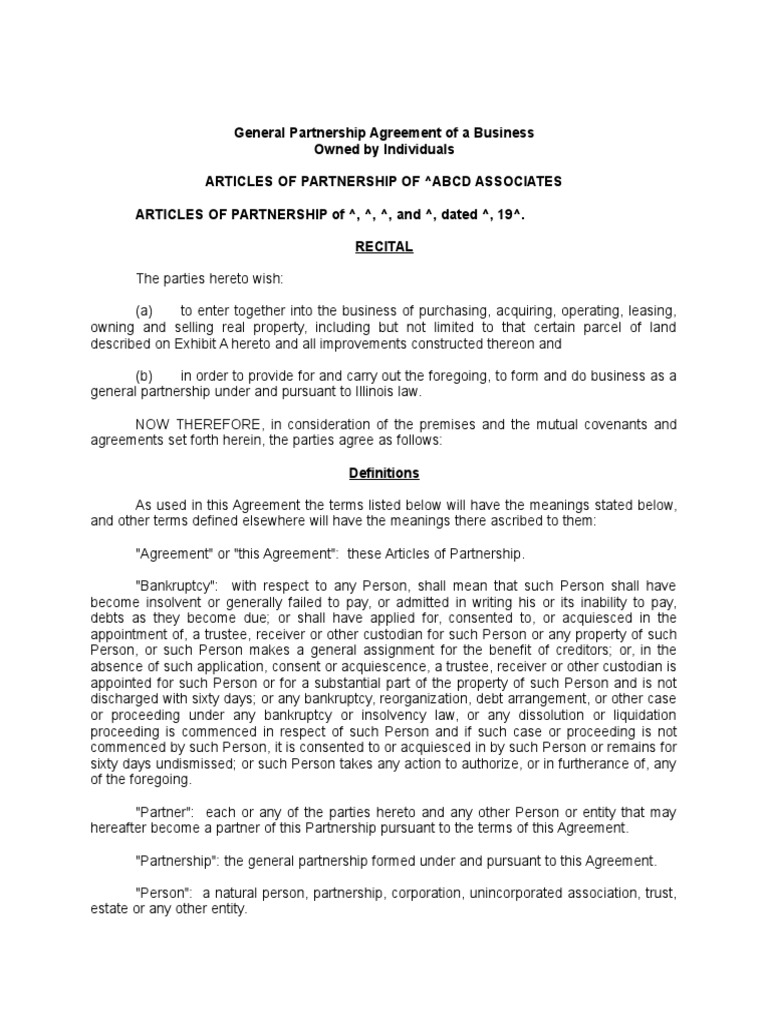 General Partnership Agreement of a Business Owned by Individuals ...
