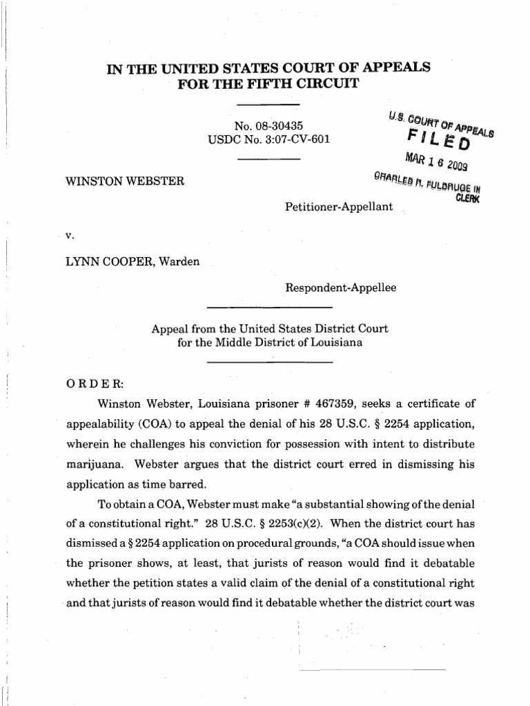 Webster v. Cooper, 08-30435 | PDF | United States District Court ...