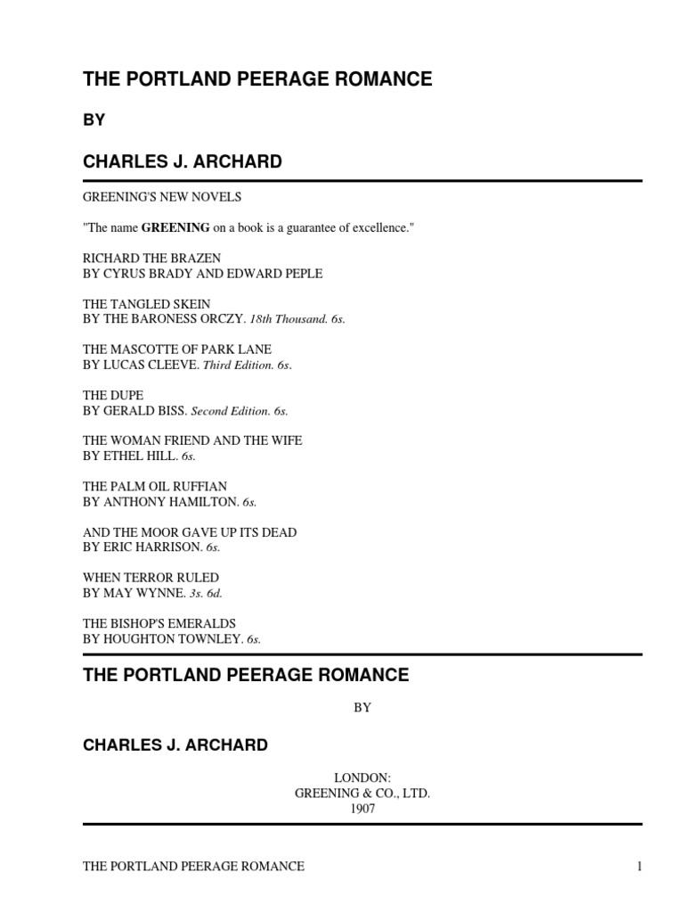 The Portland Peerage Romance by Archard, Charles J. | PDF | Nobility