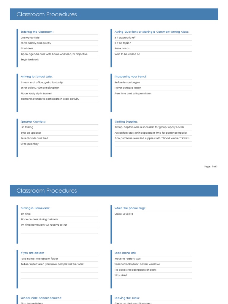 Classroom Procedures and Guidelines | PDF