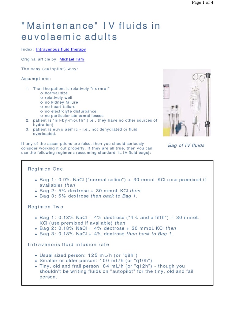 "Maintenance" IV Fluids in Euvolaemic Adults: Intravenous Fluid Therapy ...