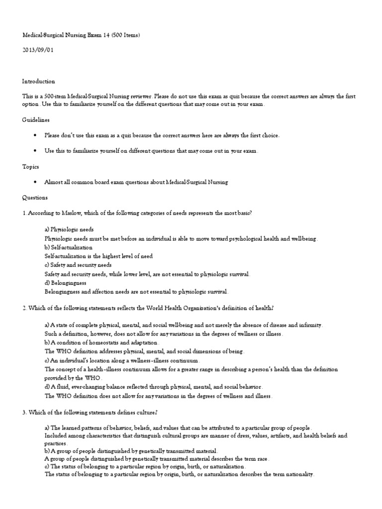Medical Surgical Questions | PDF | Shock (Circulatory) | Urinary ...