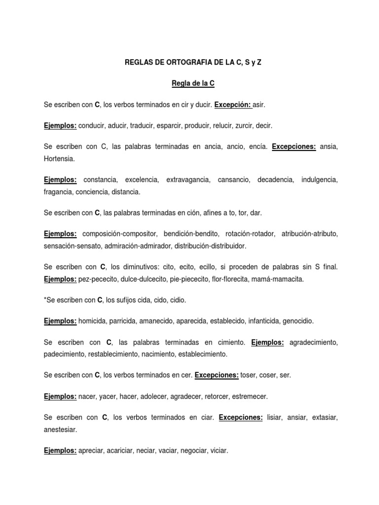 Reglas de ortografía: C, S y Z | PDF | Gramática | Morfología