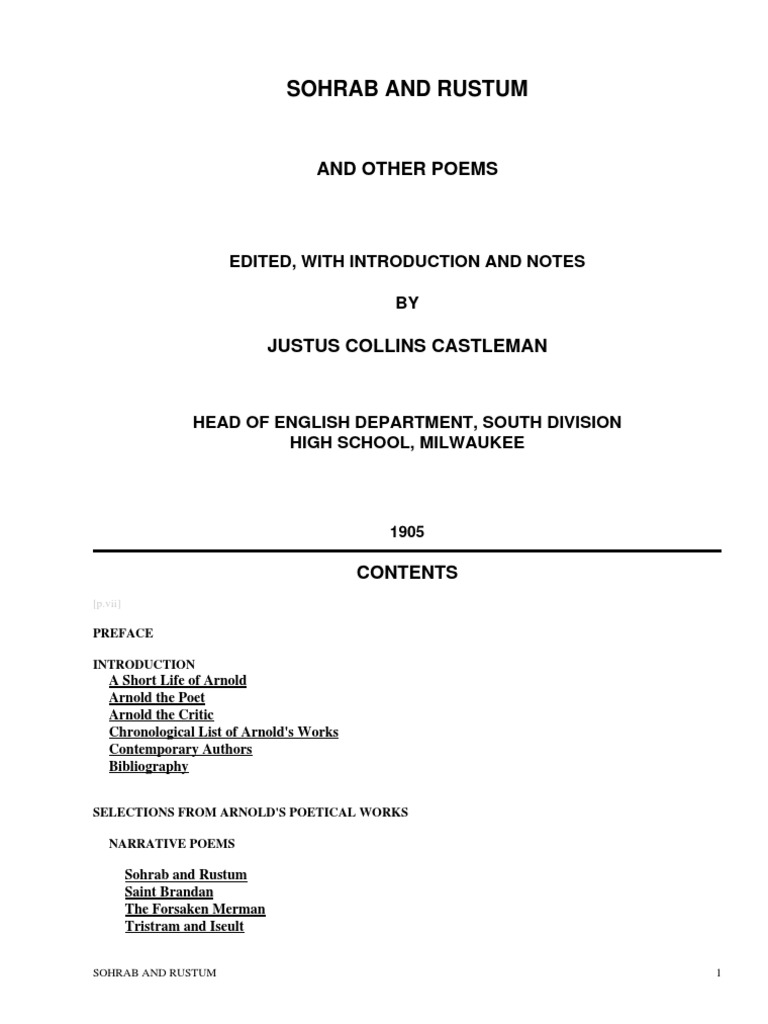 Matthew Arnold's Sohrab and Rustum and Other Poems by Arnold, Matthew ...