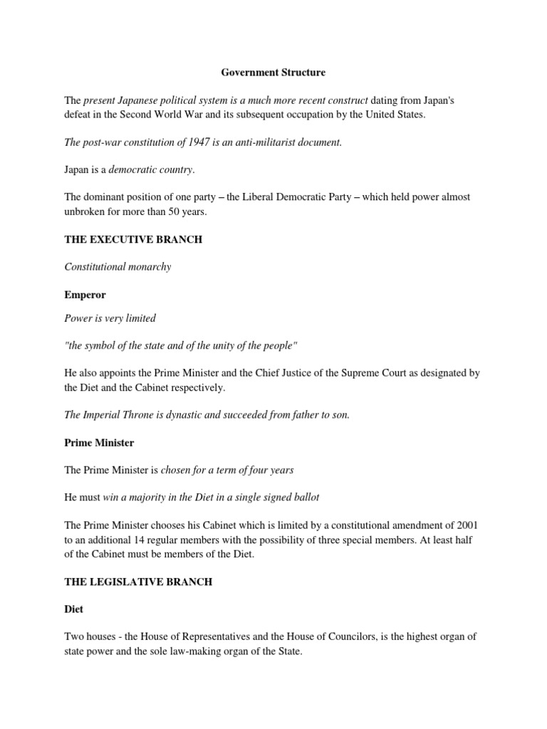 Government Structure of Japan | Forms Of Government | Government ...