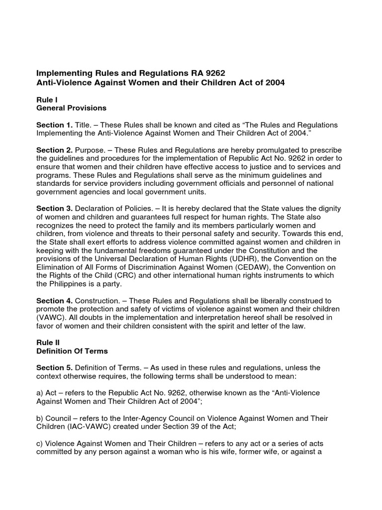 RA 9262 Implementing Rules and Regulations | PDF | Restraining Order ...