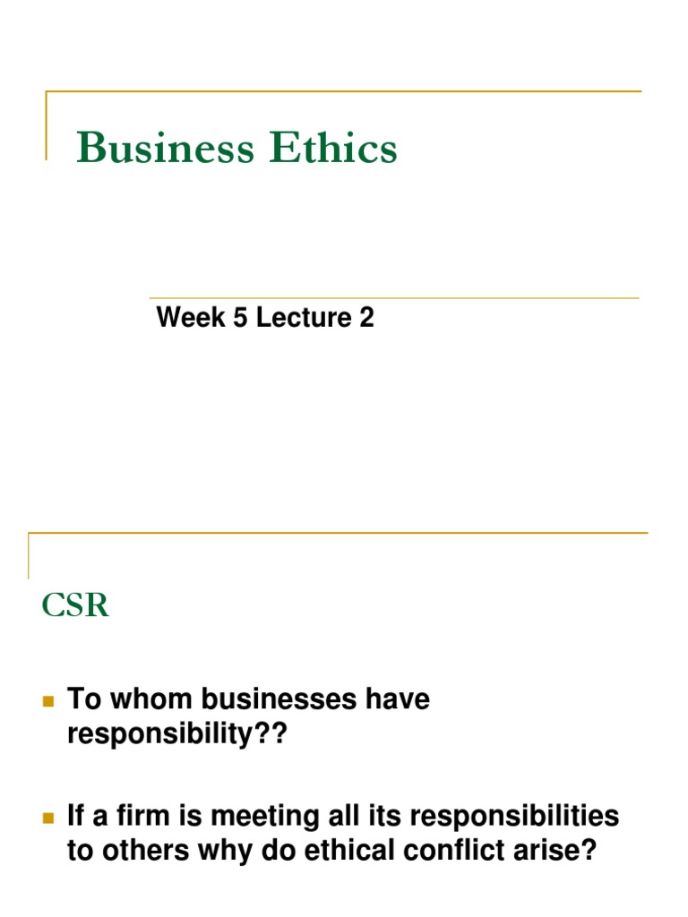 Business Ethics Week 5 Lec 1 | PDF | Corporate Social Responsibility | Business