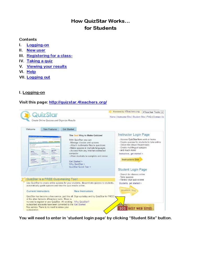 Quizstar Student Tutorial | PDF | Quiz | Computing