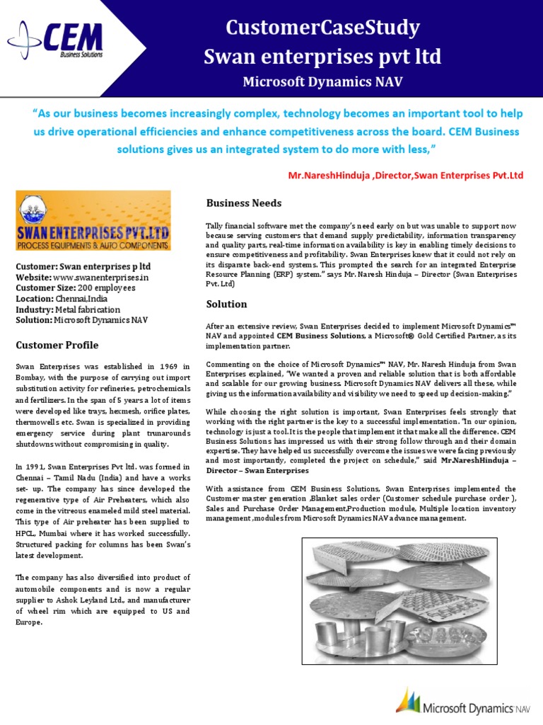 Swan Enterprises PVT LTD - Case Study | PDF | Microsoft Dynamics Nav | Inventory