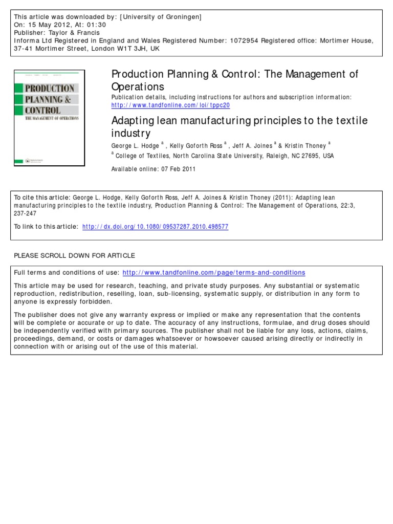 Applying Lean Management in Textile Industry | PDF | Process ...