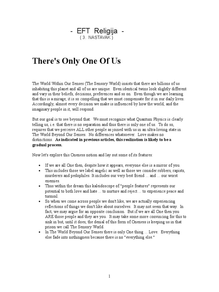 There's Only One of Us: - EFT Religija | Download Free PDF ...