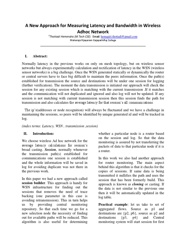 A New Approach For Measuring Latency and Bandwidth in Wireless Ad Hoc Network | PDF | Wireless ...