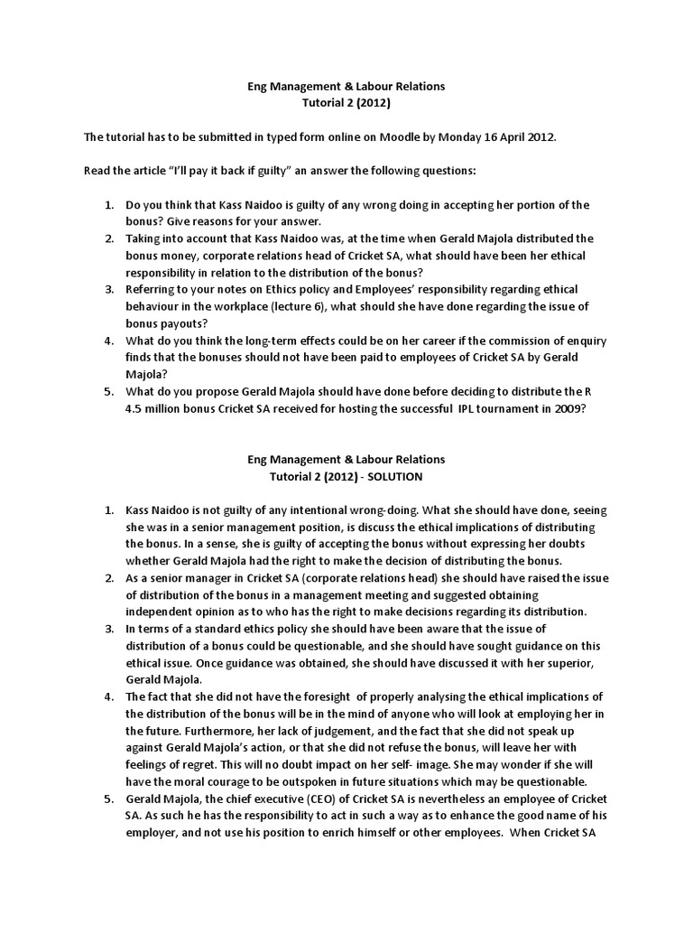 Tut 2 2012 and Solution | PDF | Social Institutions | Social Science