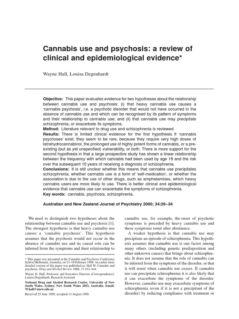 Cannabis Use and Psychosis | PDF | Psychosis | Schizophrenia