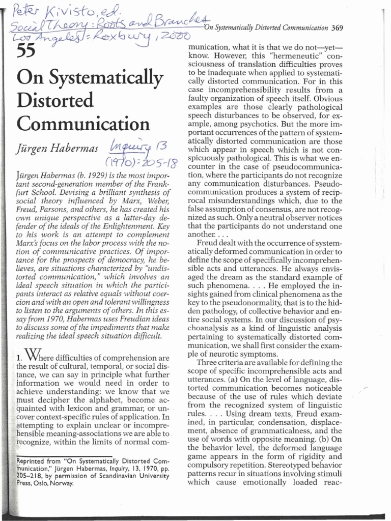 Habermas - On Systematically Distorted Communication | PDF ...