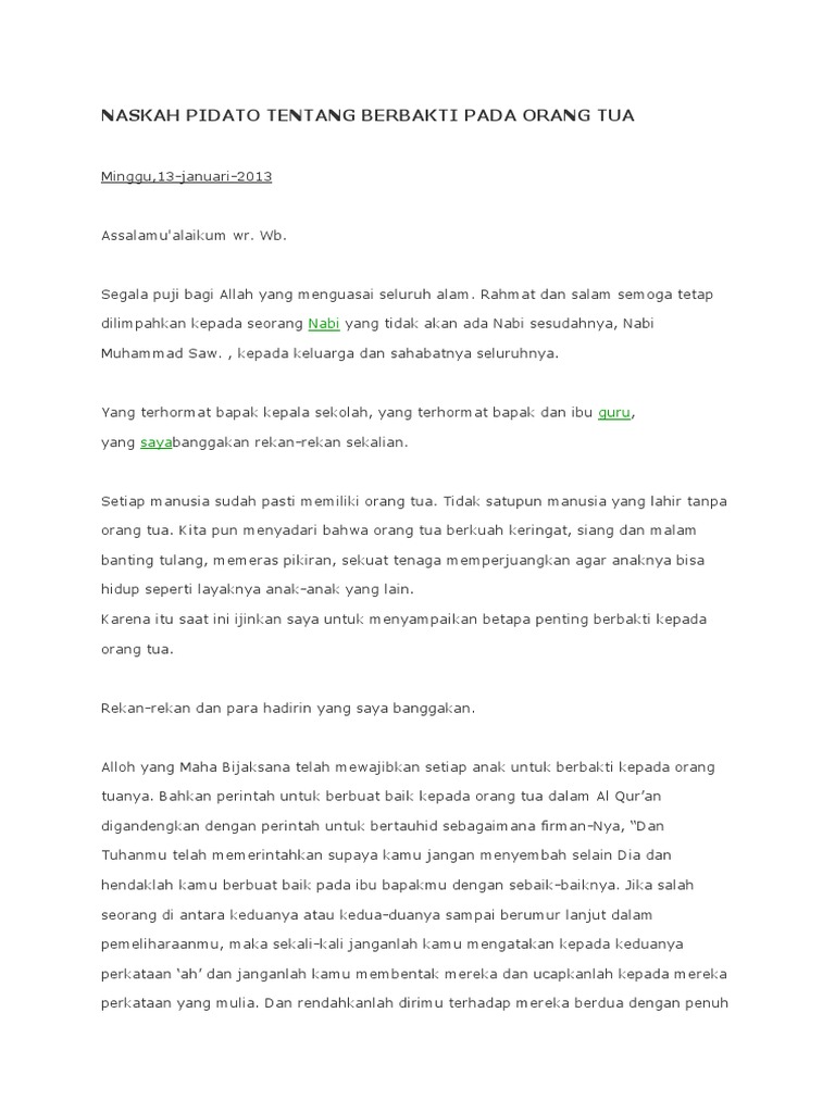 Naskah Pidato Tentang Berbakti Pada Orang Tua | PDF