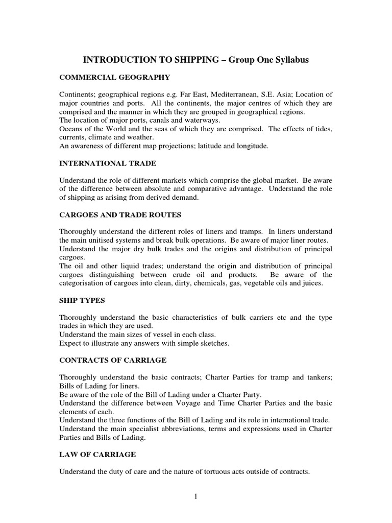 Introduction To Shipping - Group One Syllabus: Commercial Geography ...