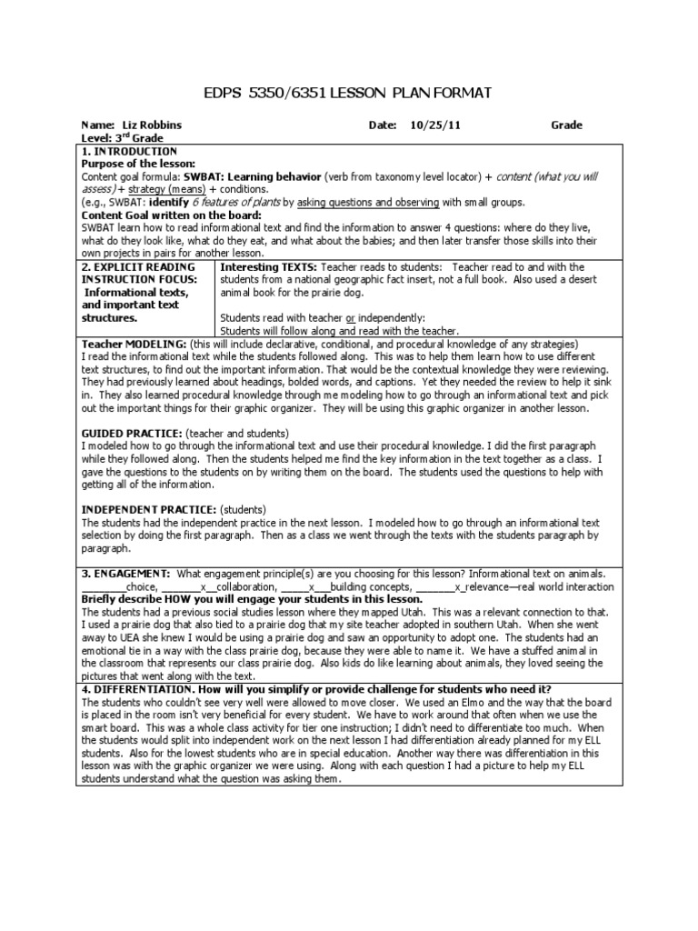 3rd Grade Informational Text Lesson Plan | PDF | Educational Assessment ...