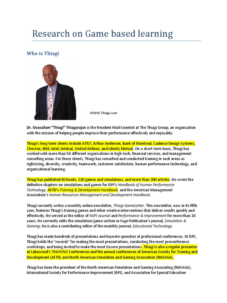 Thiagi's Game-Based Learning Insights | PDF | Insight | Hypothesis