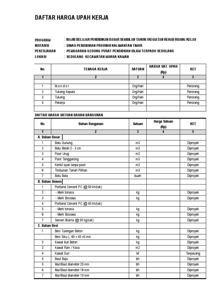 Bahan & Upah | PDF | Teknologi & Rekayasa