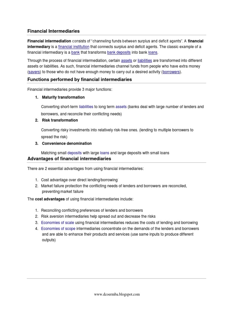 Financial Intermediaries: Financial Institution Bank Bank Deposits ...