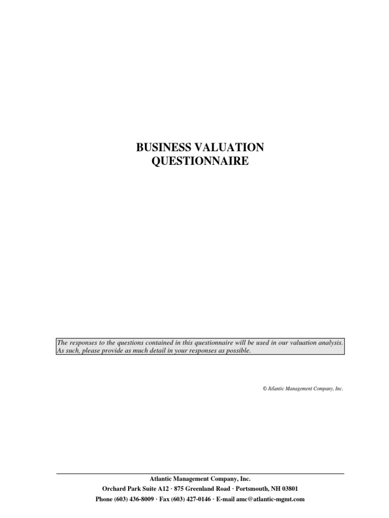 Valuation Questionnaire | PDF