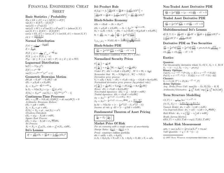 Financial Engineering Cheat Sheet | PDF | Computers
