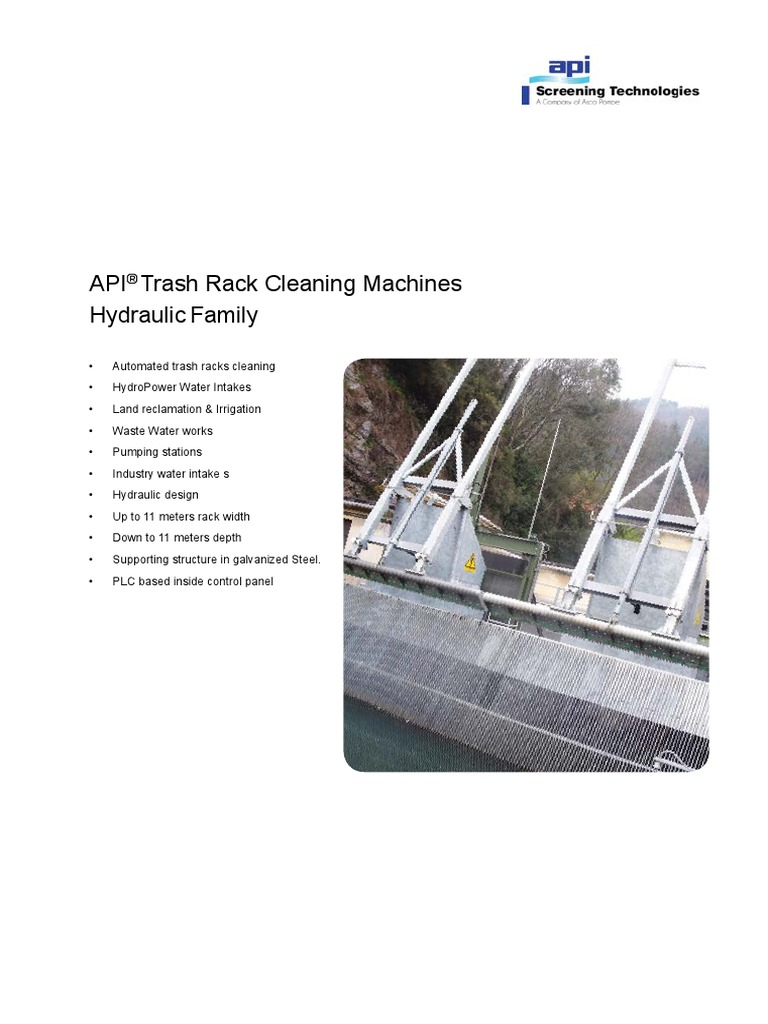 API Hydraulic Trash Rack Cleaning Machines | PDF | Machines | Hydropower
