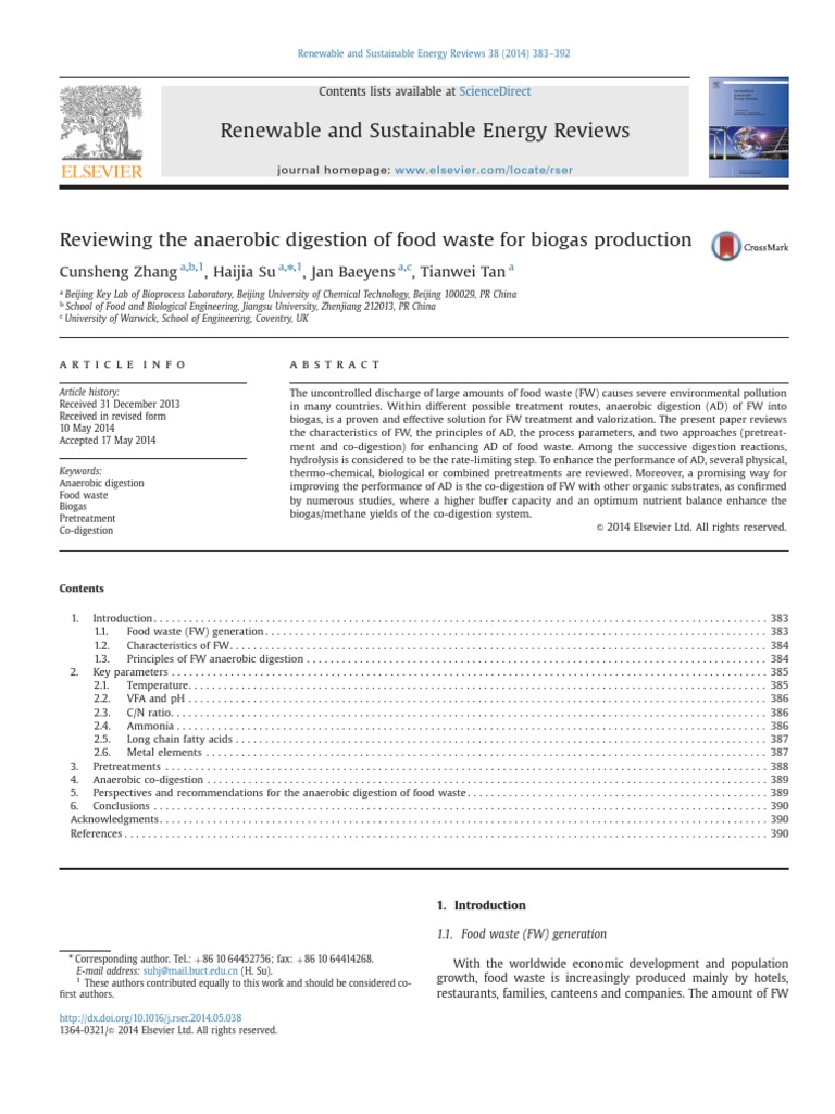 Reviewing The Anaerobic Digestion of Food Waste For Biogas Production ...