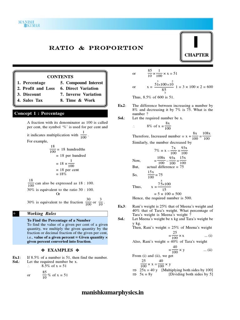 Ratio and Proportion Theory | PDF | Fraction (Mathematics) | Percentage