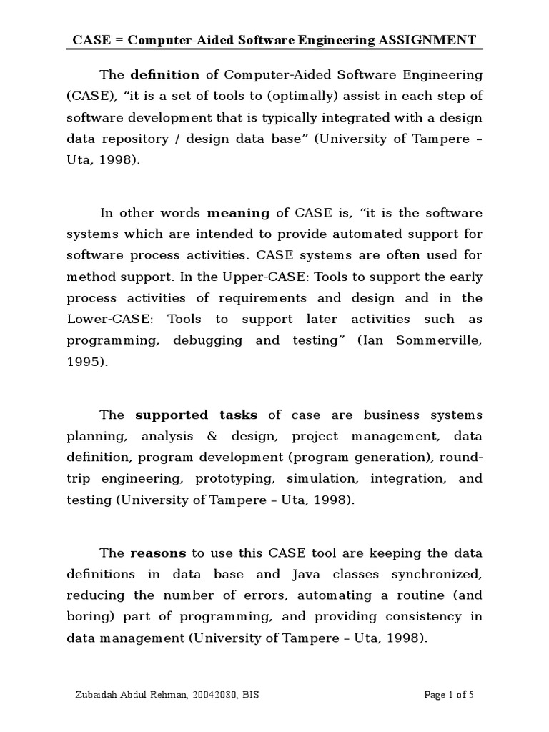 CASE Computer-Aided Software Engineering ASSIGNMENT | PDF | Science And ...