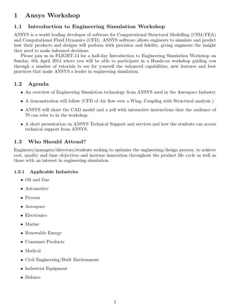 1 Ansys Workshop: 1.1 Introduction To Engineering Simulation Workshop | PDF