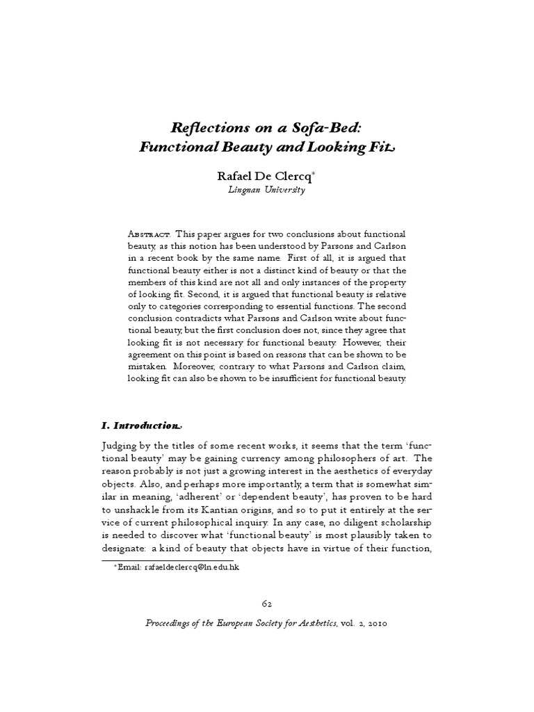 Re Ections On A Sofa-Bed: Functional Beauty and Looking Fit: Rafael de ...