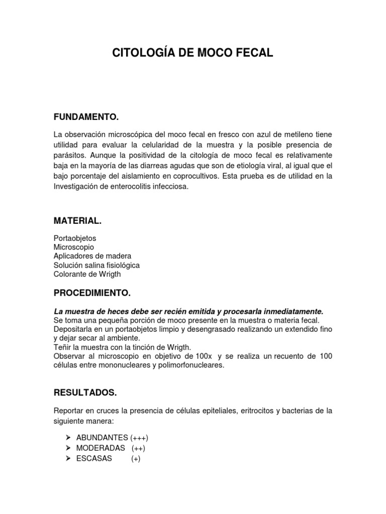 Citología de Moco Fecal | PDF